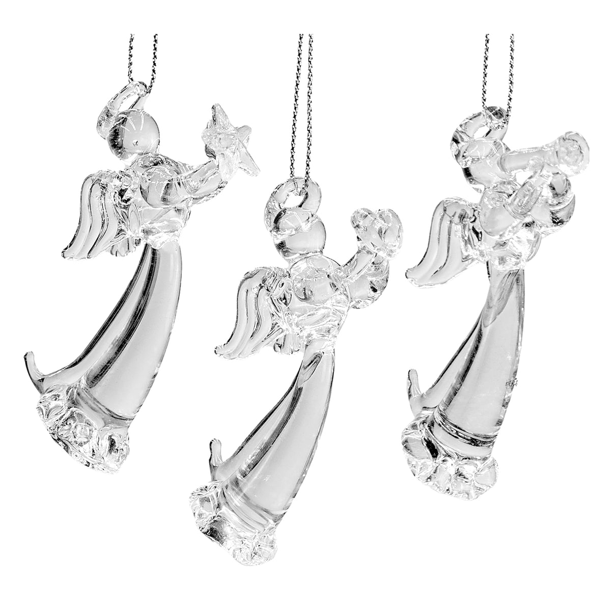 Red Co. Set of 3 Mini 2.75" Clear Glass Holy Angel Hanging Christmas ...