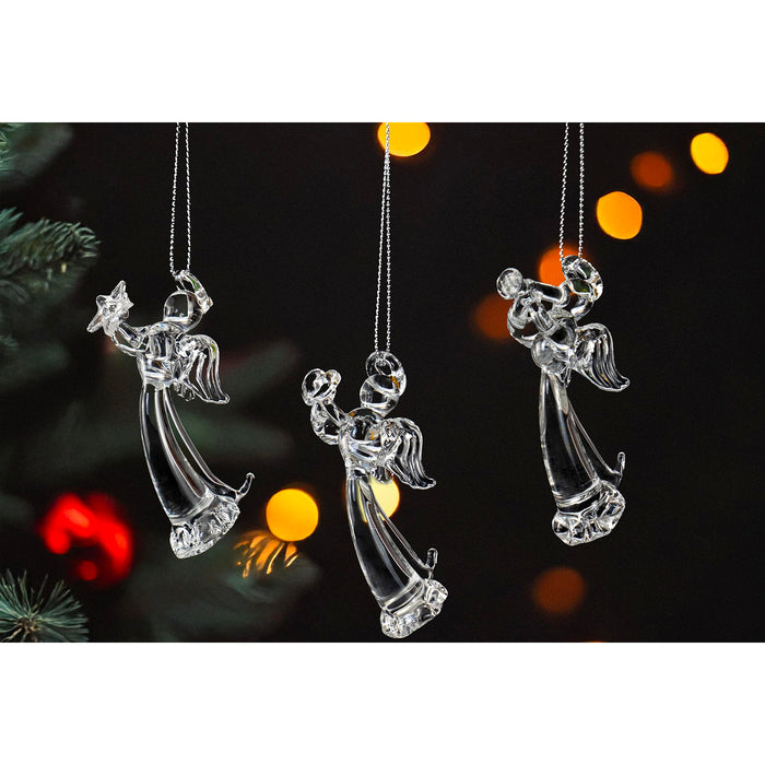 Red Co. Set of 3 Mini 2.75" Clear Glass Holy Angel Hanging Christmas ...
