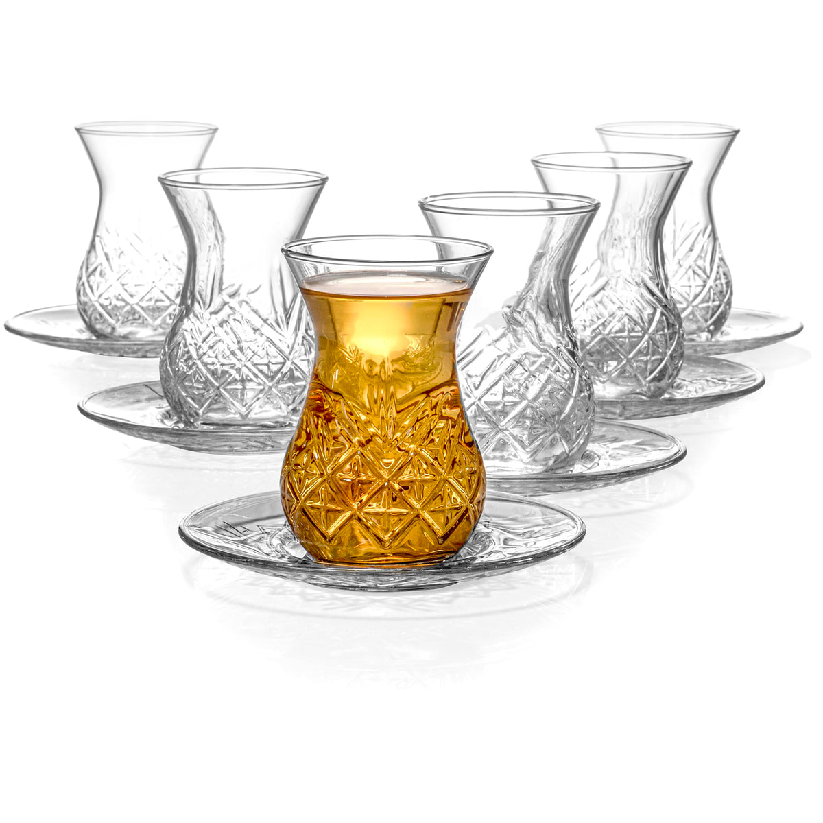 Red Co. Set of 6 Tulip Shaped 6 Fl Oz Cut Glass Turkish Tea Cups — Red ...
