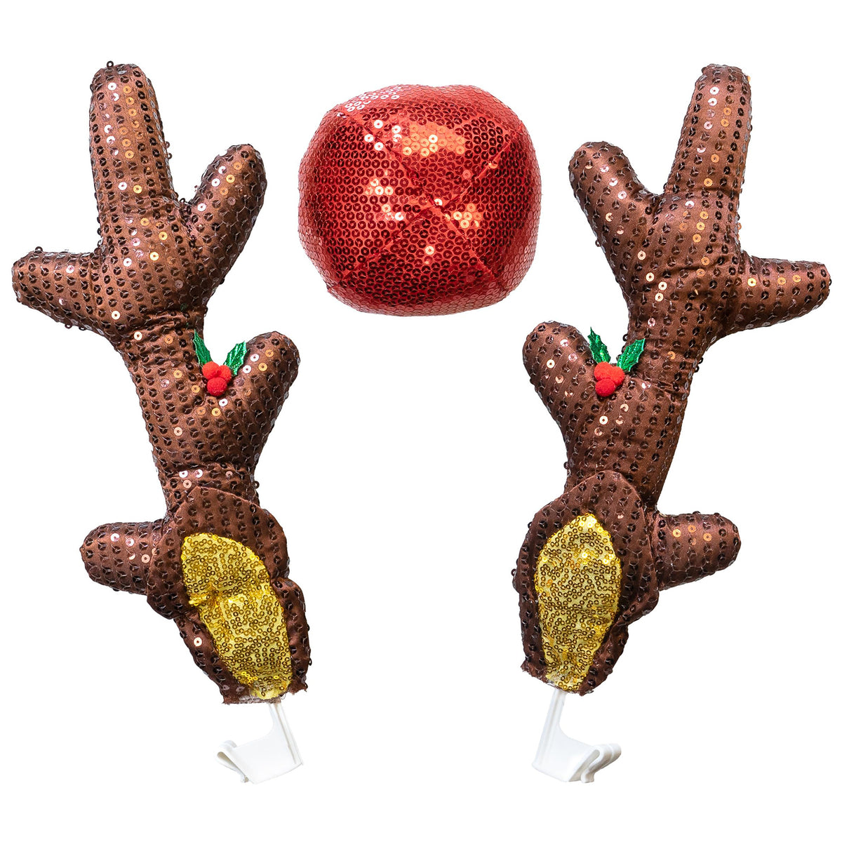 Red Co. 16.5” Sequined Reindeer Antlers & Nose Christmas Car Kit — Red ...
